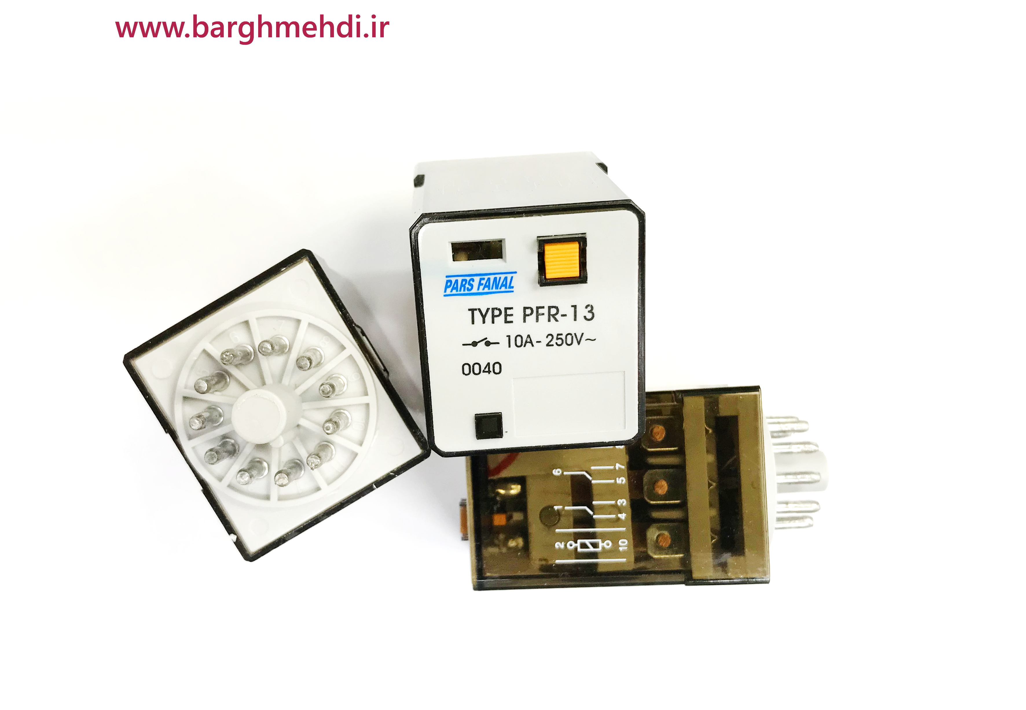 رله شیشه‌ای سه کنتاکت (11پایه) 220 ولت پارس فانال مدل PFR-13 | برق و صنعت مهدی
